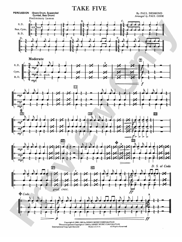 Take Five: 1st Percussion: 1st Percussion Part - Digital Sheet Music ...