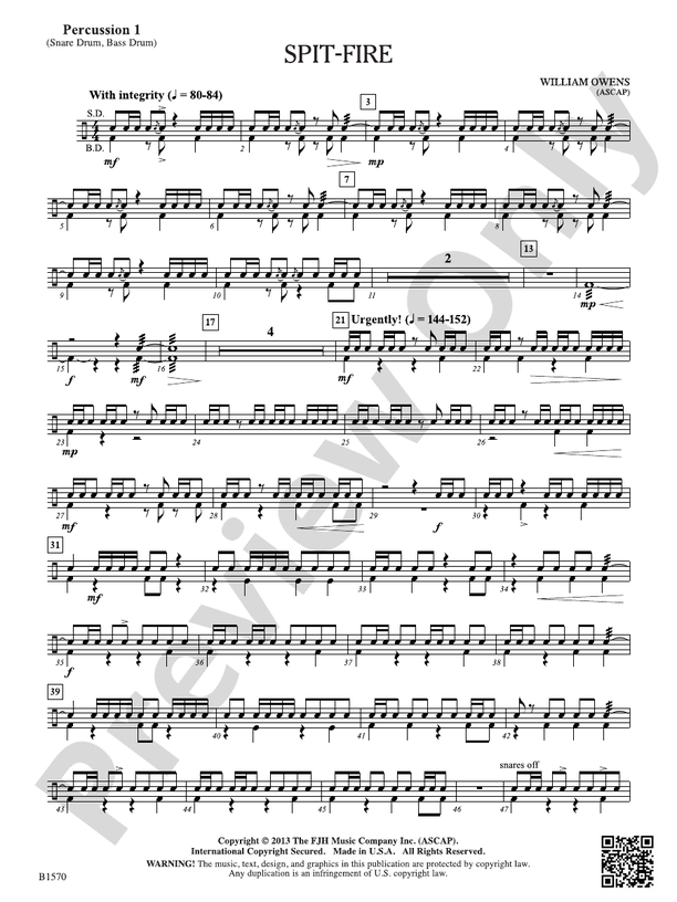 Spit-Fire: Percussion 1: Percussion 1 Part: William Owens - Digital ...