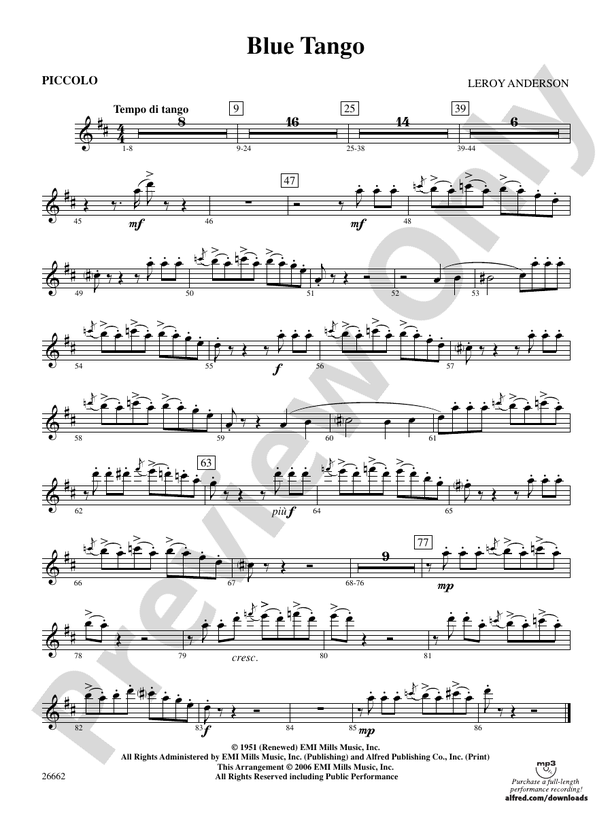 Blue Tango: Piccolo: Piccolo Part - Digital Sheet Music Download