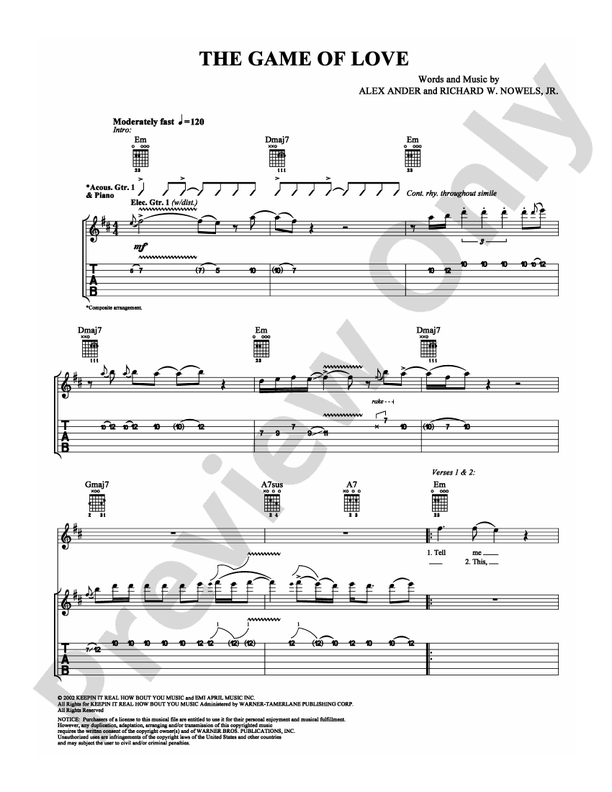 The Game of Love: Guitar TAB: Carlos Santana - Digital Sheet Music Download