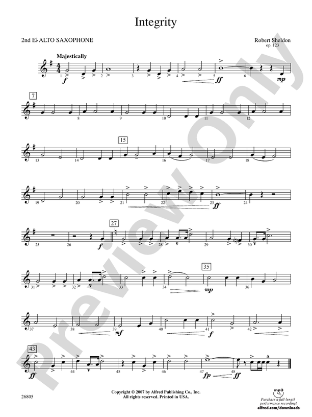 Integrity: 2nd E-flat Alto Saxophone: 2nd E-flat Alto Saxophone Part - Digital Sheet Music Download