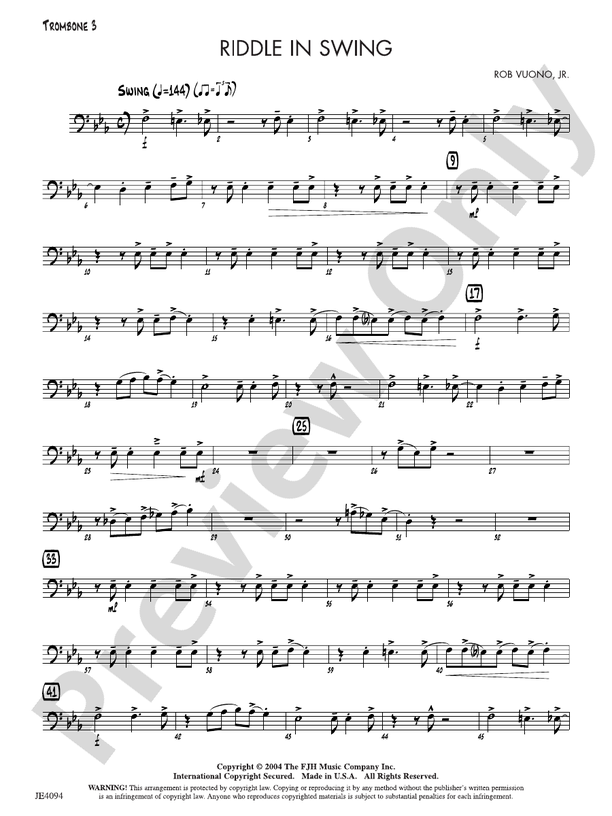 Riddle in Swing: Opt. Trombone 3: Opt. Trombone 3 Part: Rob Vuono Jr. - Digital Sheet Music Download