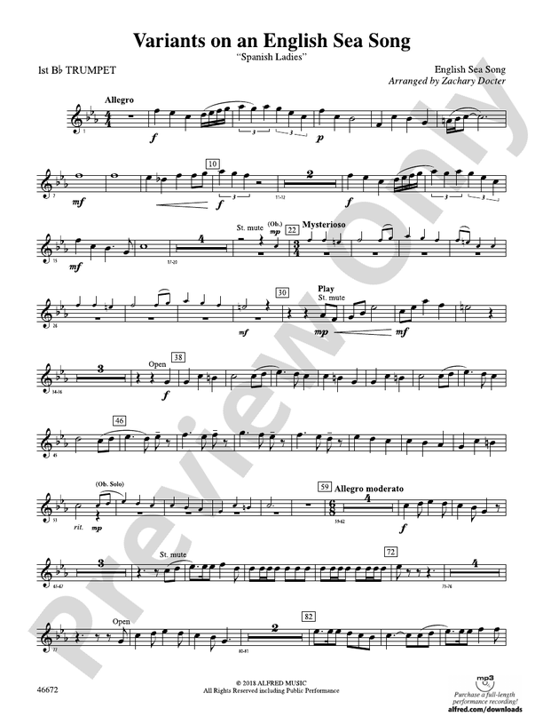 Variants on an English Sea Song: 1st B-flat Trumpet: 1st B-flat Trumpet Part - Digital Sheet ...