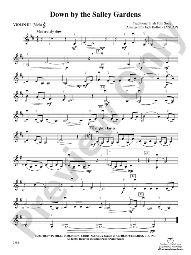 Down by the Salley Gardens: 3rd Violin (Viola [TC]): 3rd Violin (Viola ...