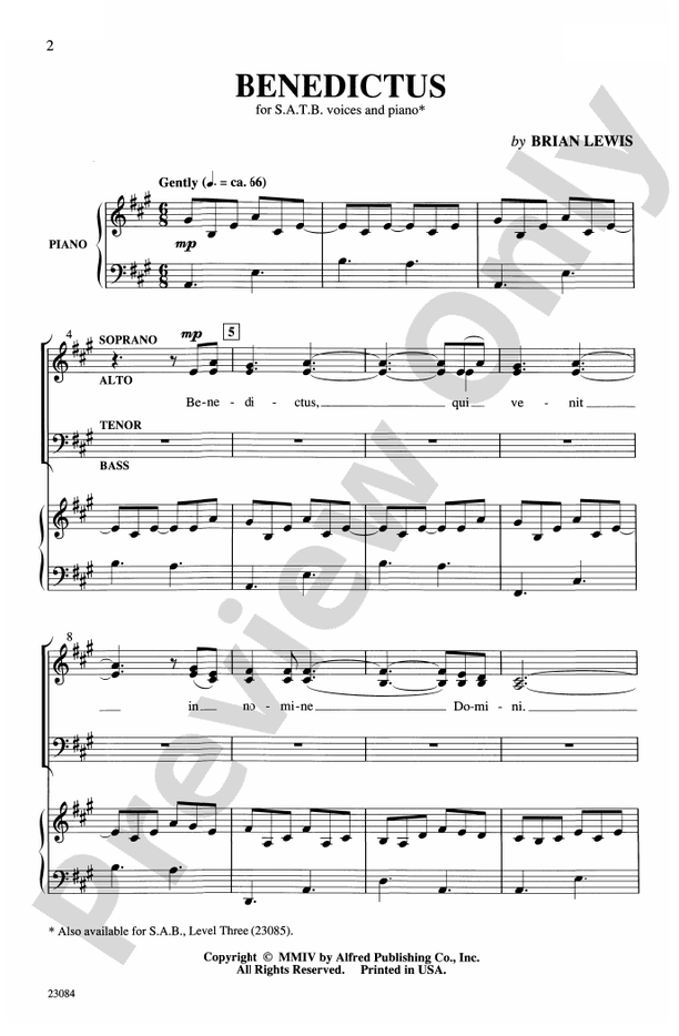 Benedictus: SATB Choral Octavo: Brian Lewis - Digital Sheet Music Download