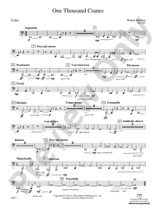 One Thousand Cranes: Tuba: Tuba Part - Digital Sheet Music Download
