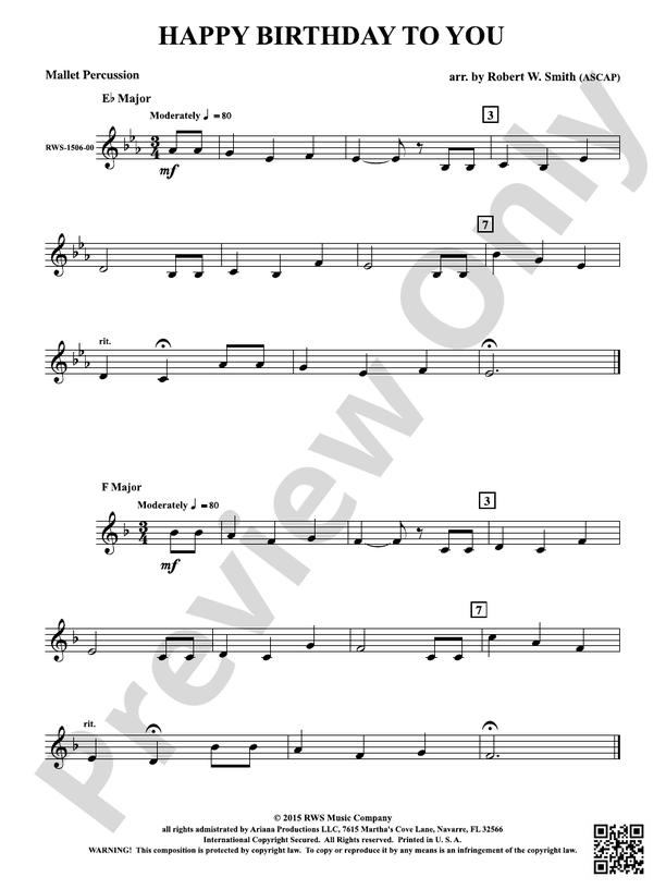 Happy Birthday to You: 1st Mallet Percussion: 1st Mallet Percussion ...