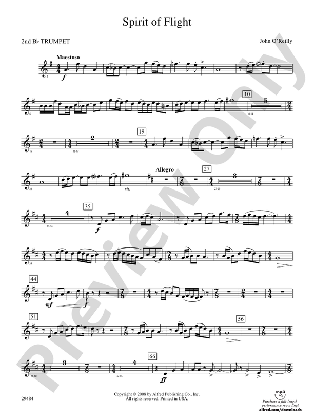 Spirit of Flight: 2nd B-flat Trumpet: 2nd B-flat Trumpet Part - Digital Sheet Music Download