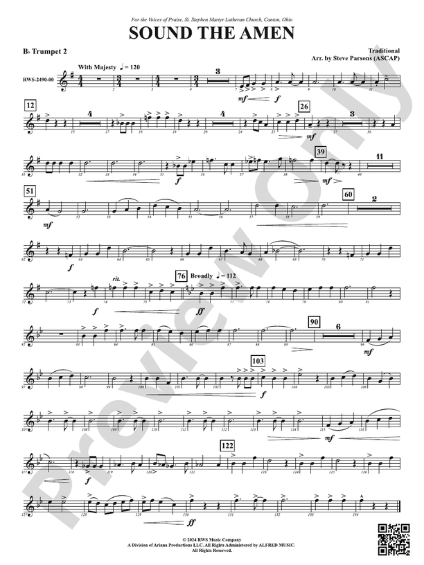 Sound the Amen: 2nd B-flat Trumpet: 2nd B-flat Trumpet Part - Digital Sheet Music Download