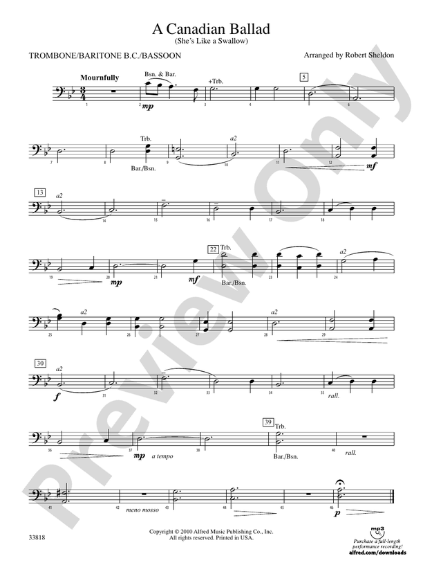 A Canadian Ballad: 1st Trombone: 1st Trombone Part - Digital Sheet Music Download