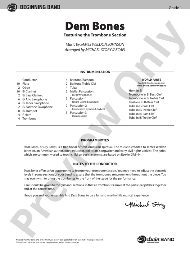 Dem Bones: Score: Concert Band Score - Digital Sheet Music Download