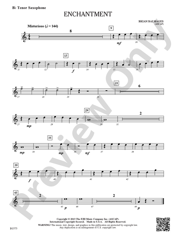 Enchantment: B-flat Tenor Saxophone: B-flat Tenor Saxophone Part: Brian Balmages - Digital Sheet ...