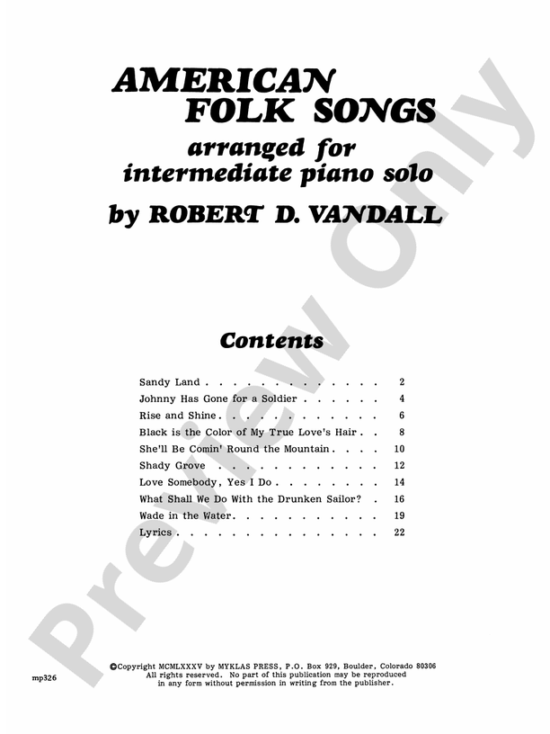 American Folk Songs: Piano - Digital Sheet Music Download