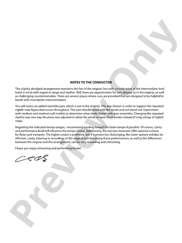 Rondo: Concert Band Conductor Score & Parts: Robert E. Jager - Digital ...