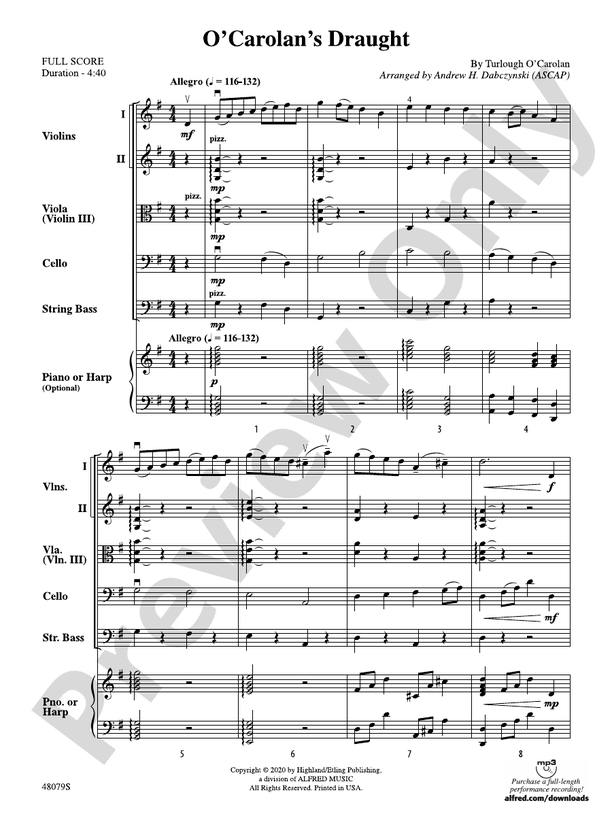 O'Carolan's Draught: String Orchestra Conductor Score & Parts: Andrew H ...