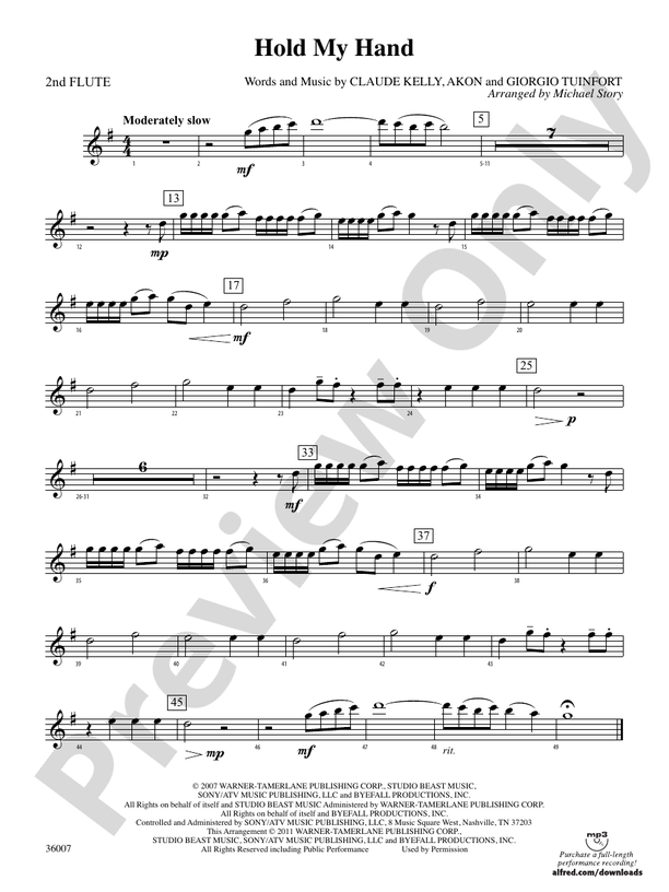 Hold My Hand: 2nd Flute: 2nd Flute Part - Digital Sheet Music Download