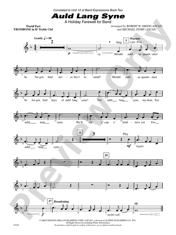 Auld Lang Syne (A Holiday Farewell for Band): (wp) 1st B-flat Trombone ...