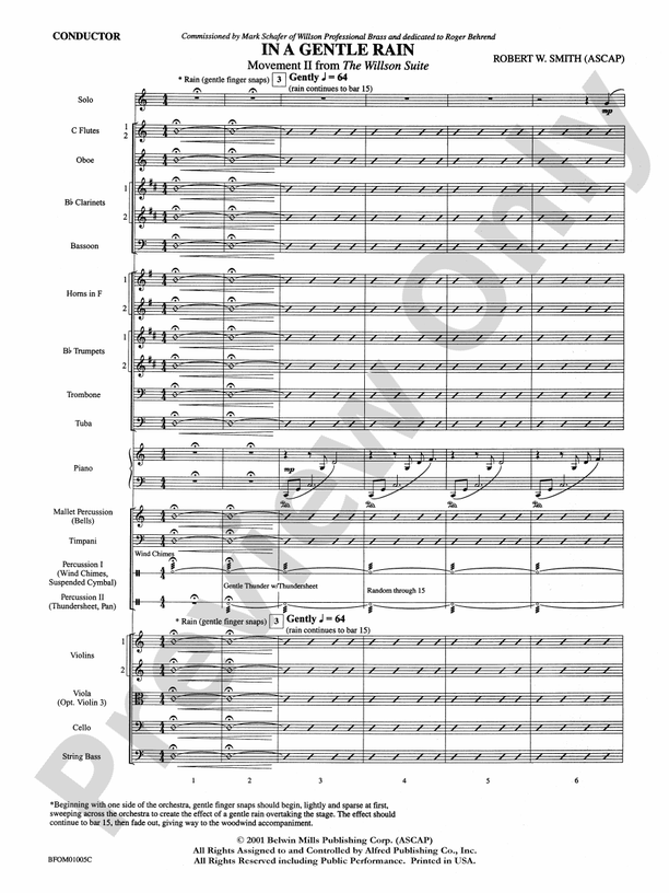 In a Gentle Rain (Movement II from the Willson Suite): Full Orchestra Conductor Score & Parts ...