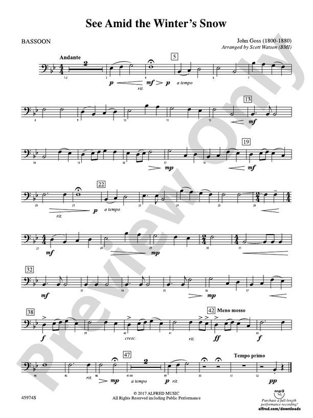 See Amid the Winter's Snow: Bassoon: Bassoon Part - Digital Sheet Music ...