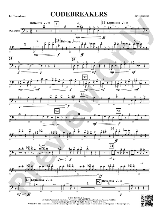 Codebreakers: 1st Trombone: 1st Trombone Part: Bryce Newton - Digital ...