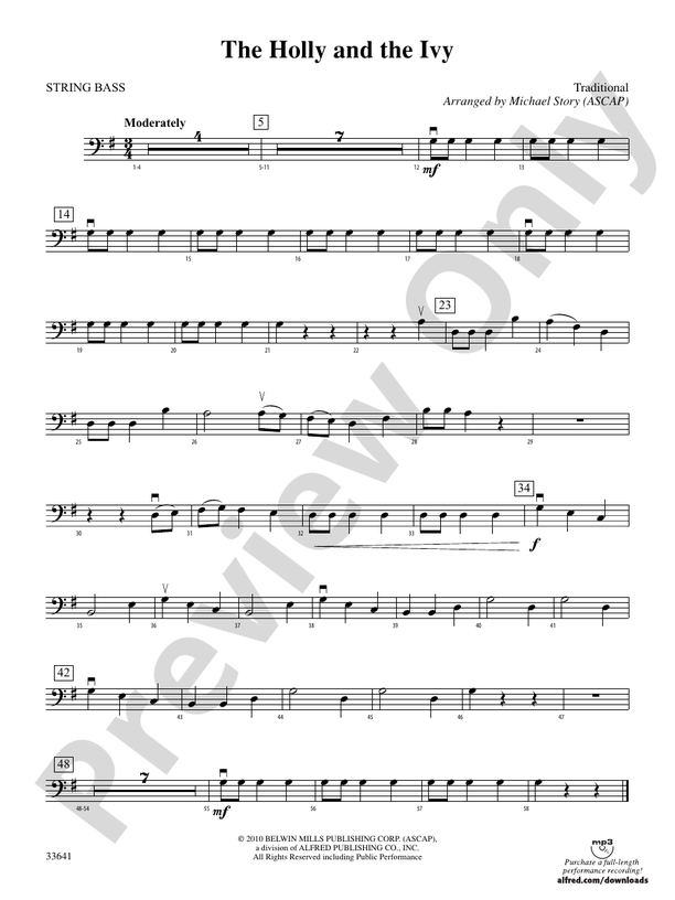 The Holly and the Ivy: String Bass: String Bass Part - Digital Sheet ...