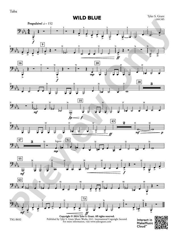 Wild Blue: Tuba: Tuba Part: Tyler S. Grant - Digital Sheet Music Download