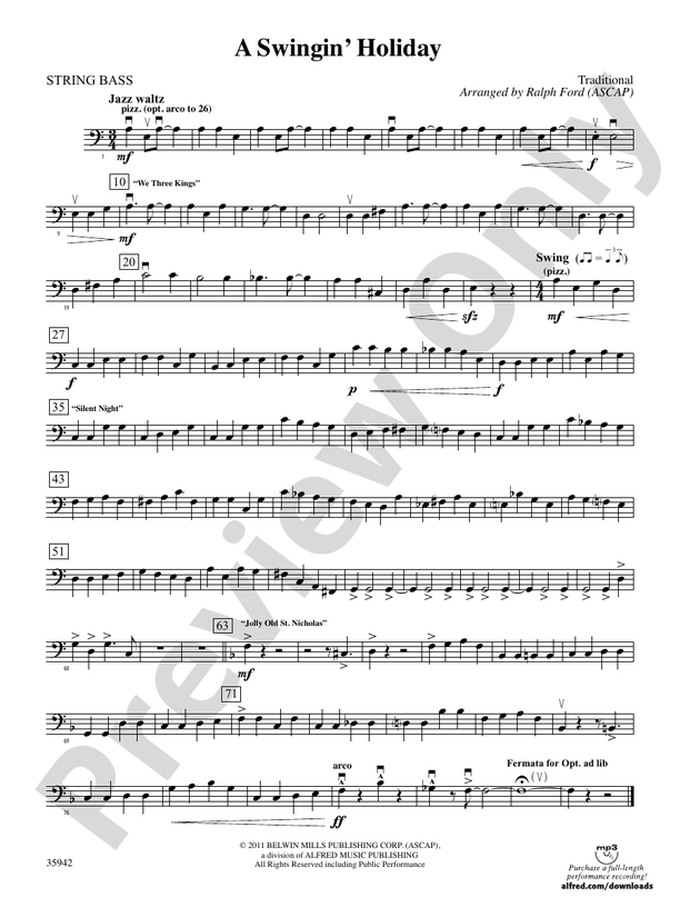 A Swingin' Holiday: String Bass: String Bass Part - Digital Sheet Music ...