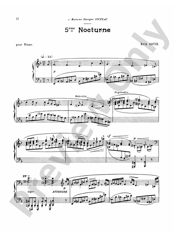 Satie: Five Nocturnes: No. 5 Part - Digital Sheet Music Download
