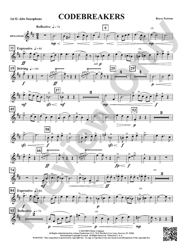 Codebreakers: 1st E-flat Alto Saxophone: 1st E-flat Alto Saxophone Part: Bryce Newton - Digital ...