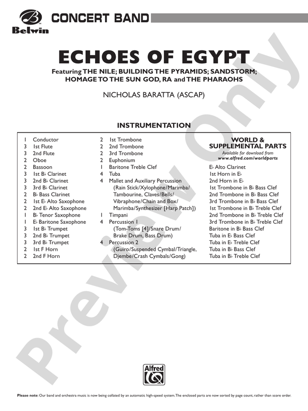 Echoes of Egypt: Concert Band Conductor Score & Parts: Nicholas Baratta ...