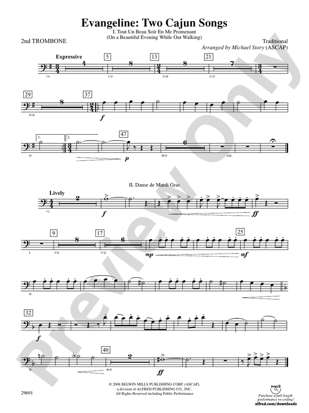 Evangeline: Two Cajun Songs: 2nd Trombone: 2nd Trombone Part - Digital Sheet Music Download