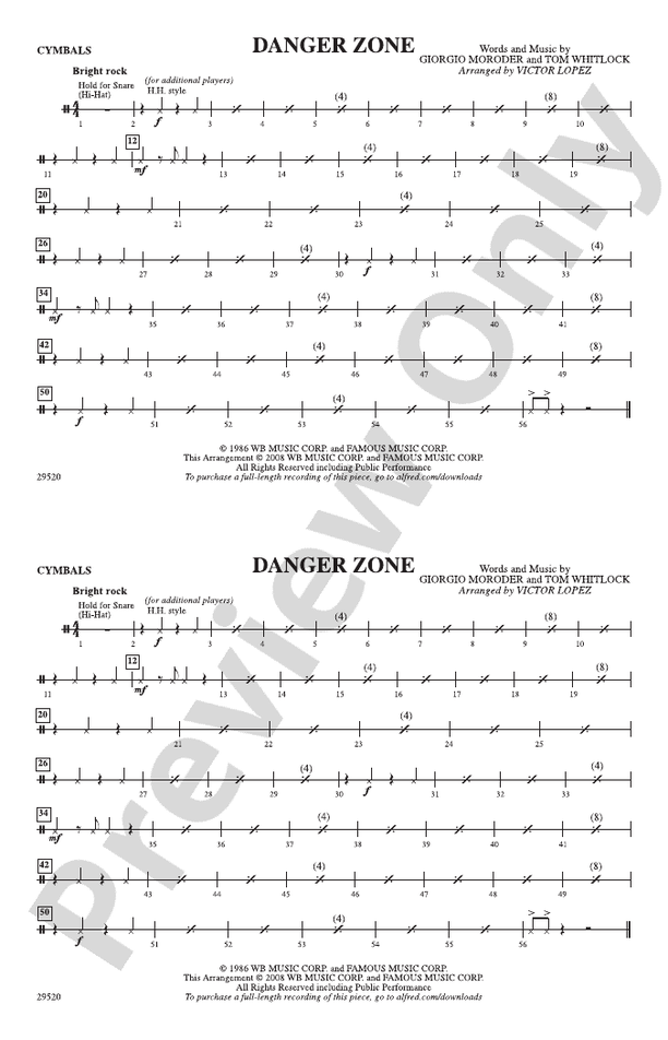 Danger Zone: Cymbals: Cymbals Part - Digital Sheet Music Download