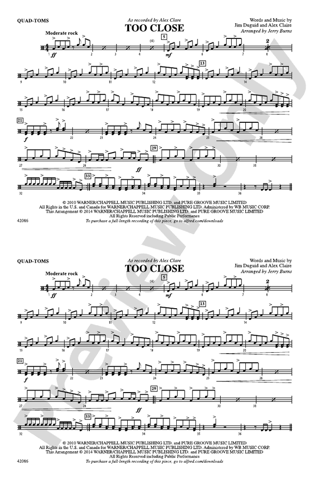 Too Close: Quad-Toms: Quad-Toms Part - Digital Sheet Music Download
