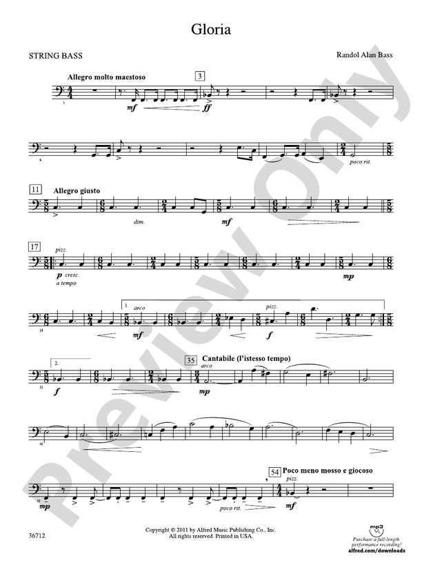 Gloria: (wp) String Bass: (wp) String Bass World Part - Digital Sheet Music Download