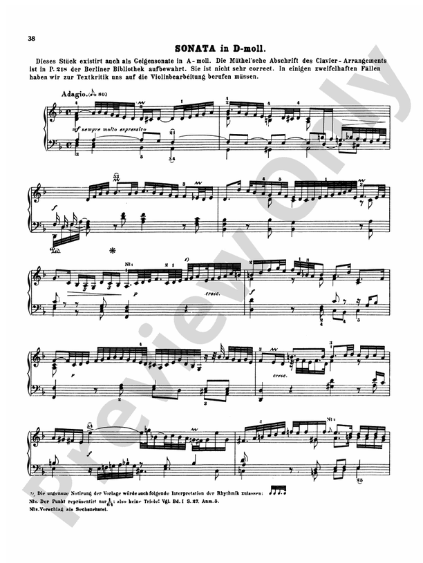 Bach: Various Works (Volume II): Sonata in D Minor Part - Digital Sheet ...