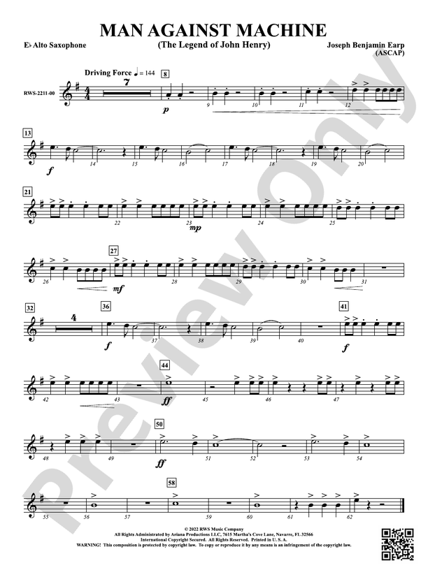 Man Against Machine - The Legend of John Henry: 1st E-flat Alto Saxophone: 1st E-flat Alto ...