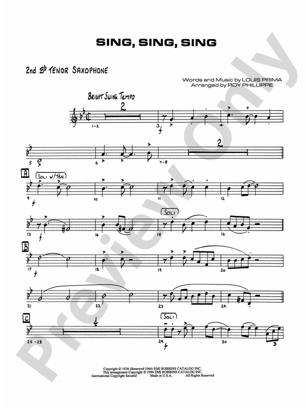 Sing, Sing, Sing: 2nd B-flat Tenor Saxophone: 2nd B-flat Tenor Saxophone Part - Digital Sheet ...