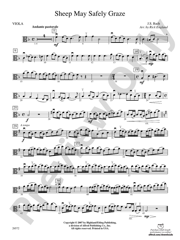 Sheep May Safely Graze: Viola: Viola Part - Digital Sheet Music Download