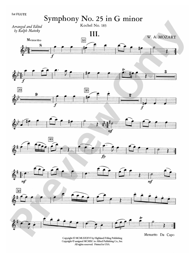 Mozart's Symphony No. 25 in G Minor, 3rd & 4th Movements: Flute: Flute ...