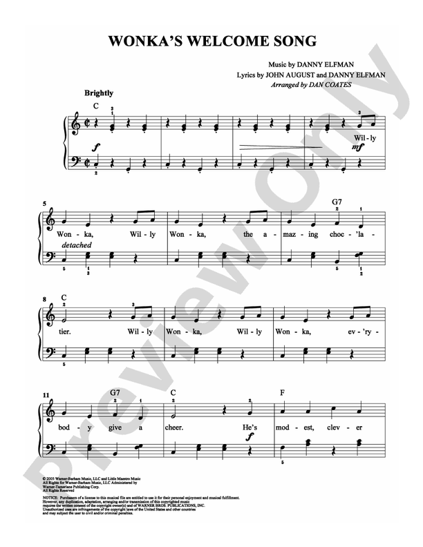 Wonka's Welcome Song: Easy Piano: Danny Elfman - Digital Sheet Music ...