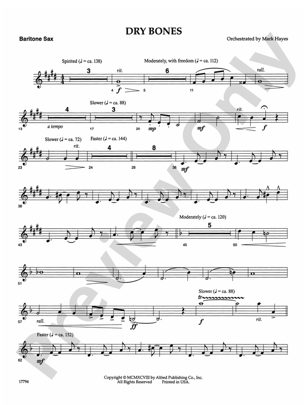 Dry Bones: E-flat Baritone Saxophone: E-flat Baritone Saxophone Part ...