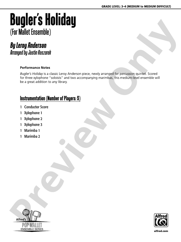 Bugler's Holiday: Percussion Ensemble Conductor Score & Parts: Leroy Anderson - Digital Sheet ...