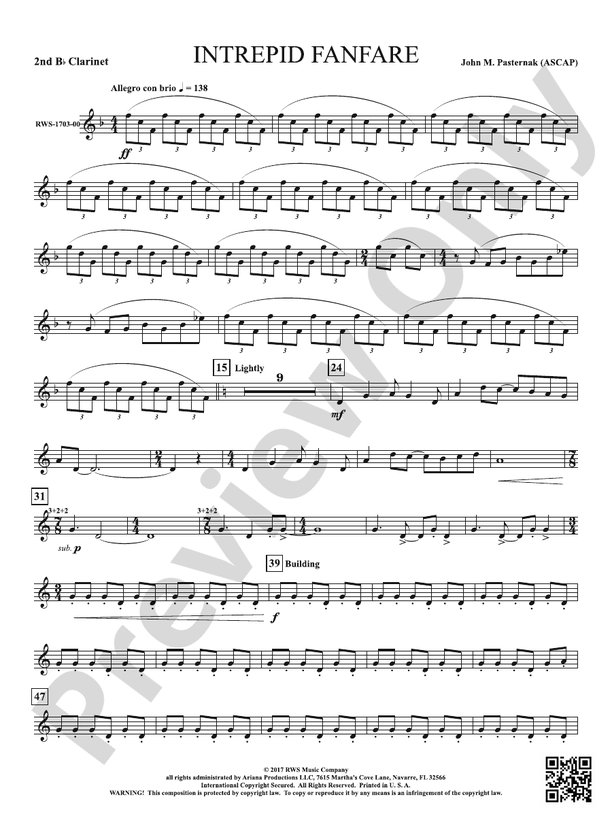 Intrepid Fanfare: 2nd B-flat Clarinet: 2nd B-flat Clarinet Part: John M. Pasternak - Digital ...