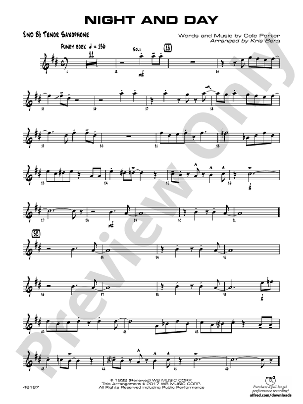 Night and Day: 2nd B-flat Tenor Saxophone: 2nd B-flat Tenor Saxophone Part - Digital Sheet Music ...