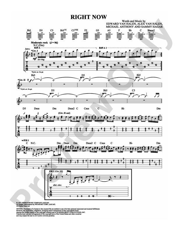 Right Now: Guitar TAB: Van Halen - Digital Sheet Music Download