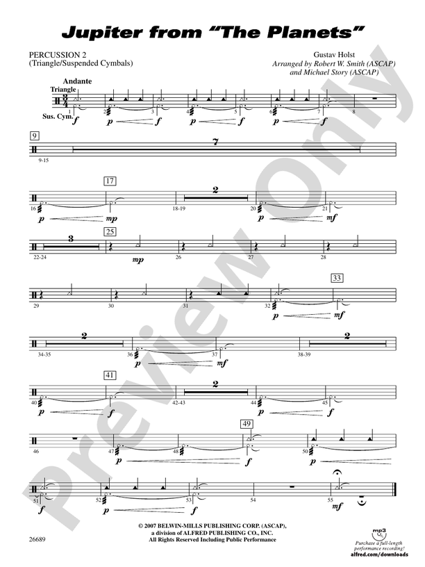 Jupiter (from The Planets): 2nd Percussion: 2nd Percussion Part - Digital Sheet Music Download