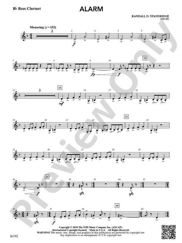 Alarm: B-flat Bass Clarinet: B-flat Bass Clarinet Part: Randall D Standridge - Digital Sheet ...