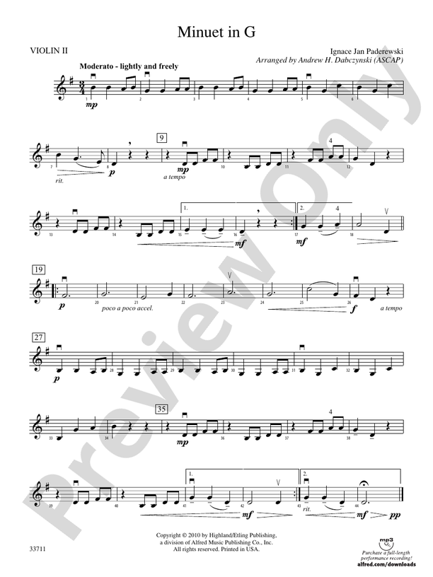 Minuet in G: 2nd Violin: 2nd Violin Part - Digital Sheet Music Download