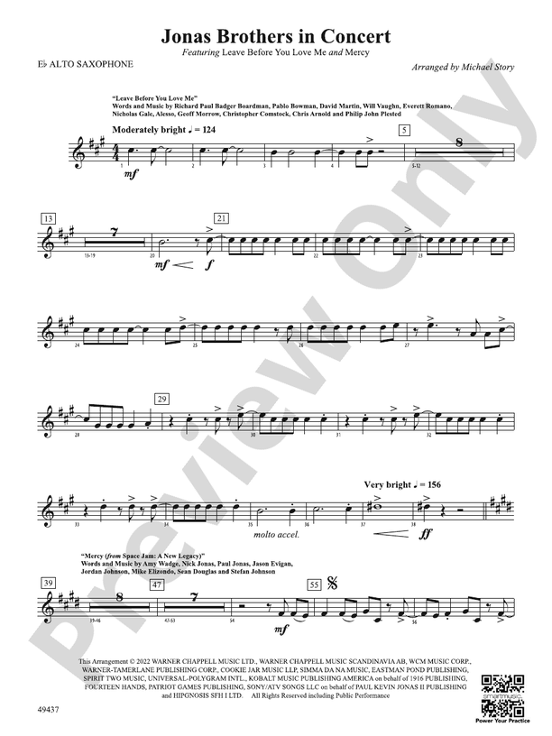 Jonas Brothers in Concert: E-flat Alto Saxophone: E-flat Alto Saxophone Part - Digital Sheet ...