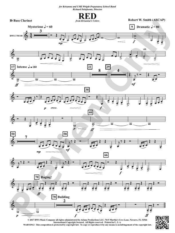 Red: B-flat Bass Clarinet: B-flat Bass Clarinet Part: Robert W. Smith ...